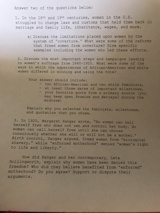 Answer two of the questions below: 1. In the 18th and | Chegg.com