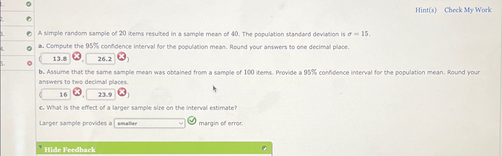 Solved Hint(s) ﻿Check My WorkA simple random sample of 20 | Chegg.com