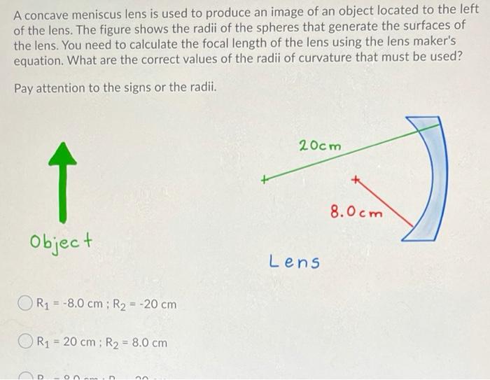 Solved A concave meniscus lens is used to produce an image | Chegg.com