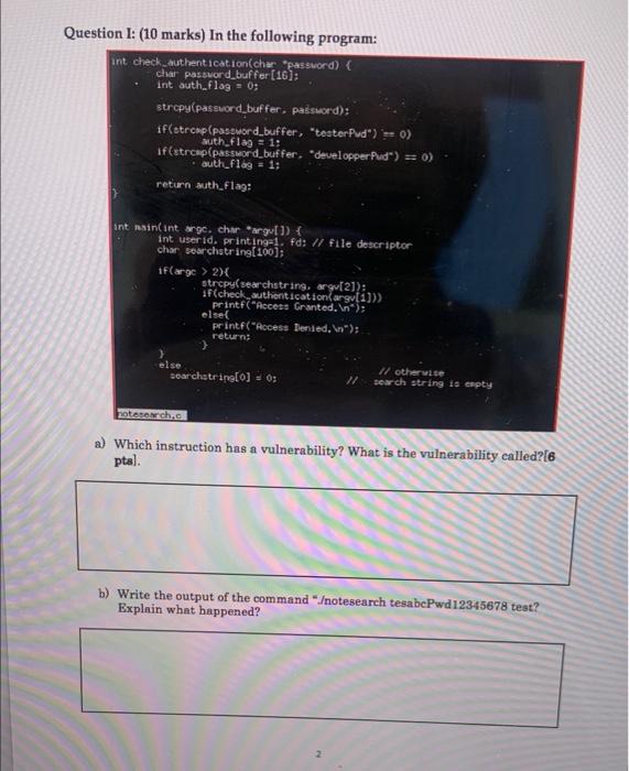 Question 1: (10 marks) In the following program: int | Chegg.com