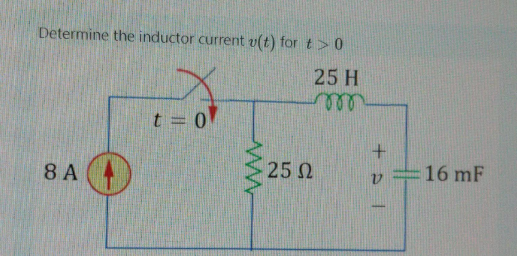 Determine the inductor current v(t) for t>0 | Chegg.com