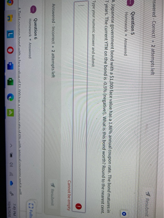 Solved swered - Correct! 2 attempts left Resubmit Question 5 | Chegg.com