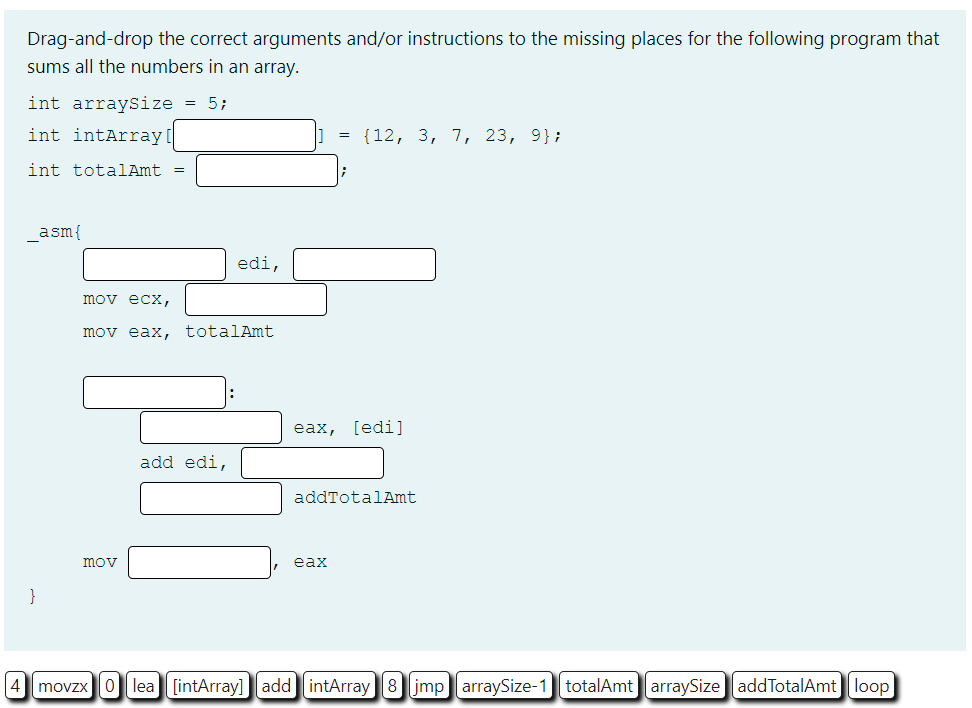 Solved Drag-and-drop the correct arguments and/or | Chegg.com