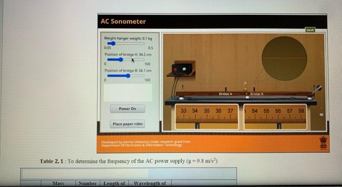 AC Sonometer SAVE Weight hanger weight: 0.1 kg GOS | Chegg.com