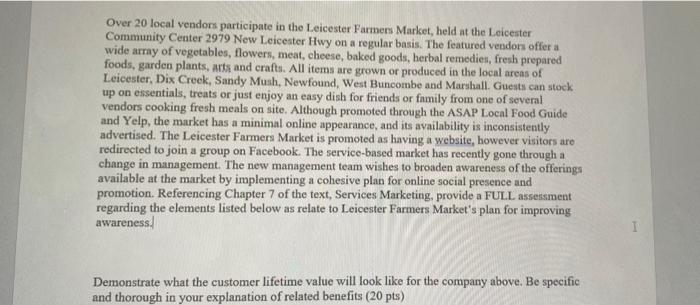 Solved Over 20 local vendors participate in the Leicester | Chegg.com