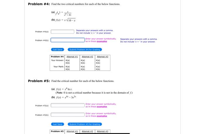 Solved Problem \# 4: Find the two critical numbers for each | Chegg.com