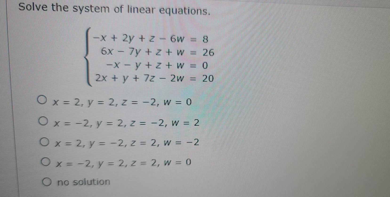 Solved Solve the system of linear equations, lim -x + 2y + 2 | Chegg.com