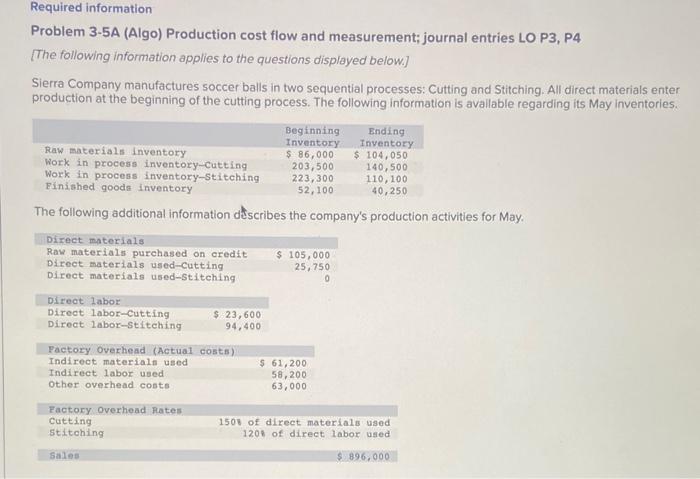 Solved Problem 3-5A (Algo) Production cost flow and | Chegg.com