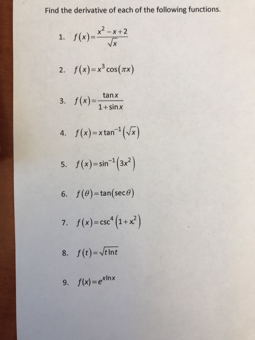 Solved Find the derivative of each of the following | Chegg.com