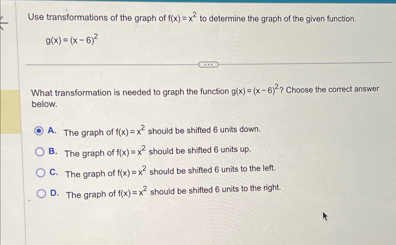 Solved Use transformations of the graph of f(x)=x2 ﻿to | Chegg.com
