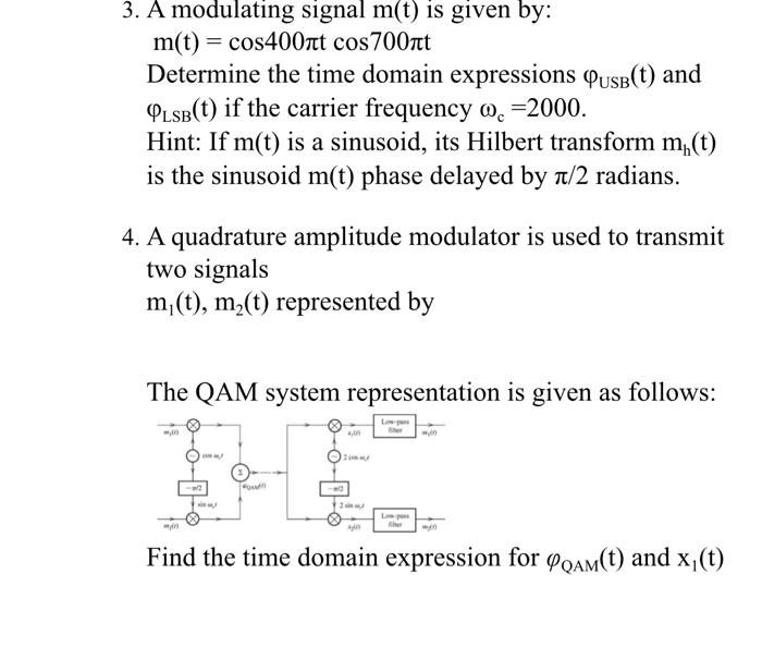 Solved 1. For the baseband signal given m(t) = 2sin 2000nt, | Chegg.com