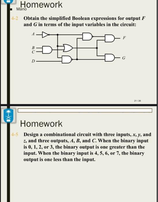 Homework A combinational circuit is defined by the | Chegg.com