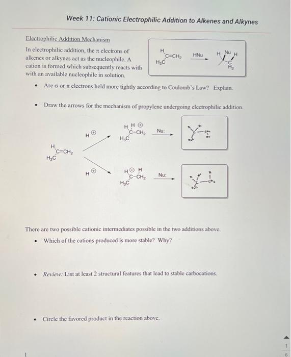 Solved Week 11: Cationic Electrophilic Addition to Alkenes | Chegg.com
