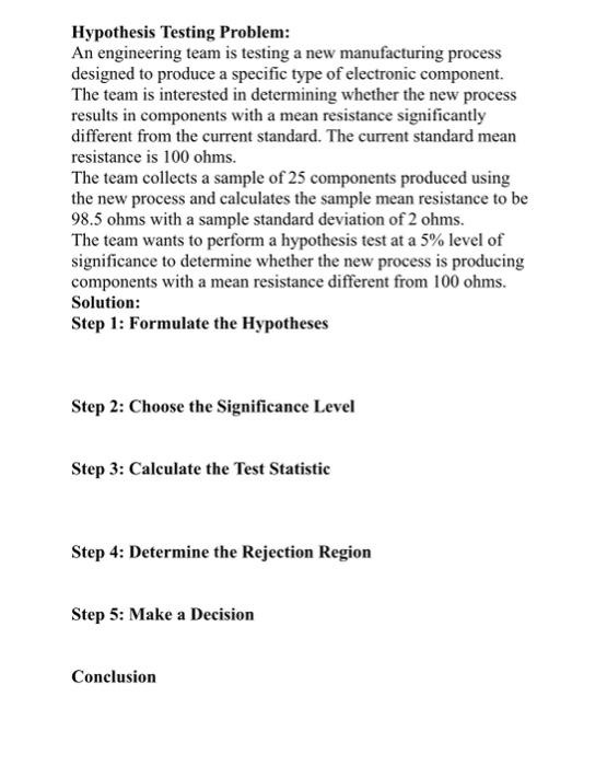 Solved Hypothesis Testing Problem: An engineering team is | Chegg.com