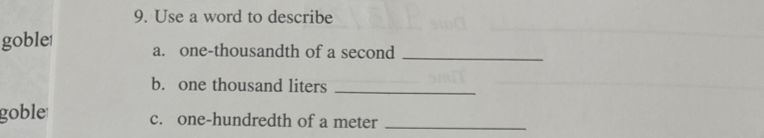 Solved Use a word to describea. ﻿one-thousandth of a | Chegg.com