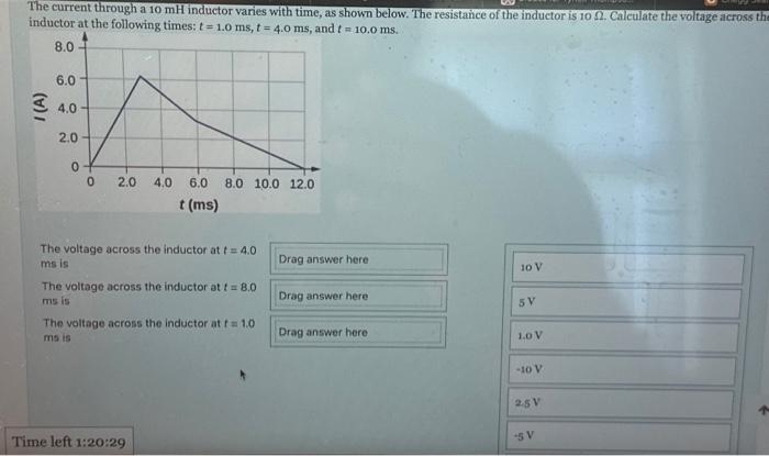 Solved The current through a 10mH inductor varies with time, | Chegg.com