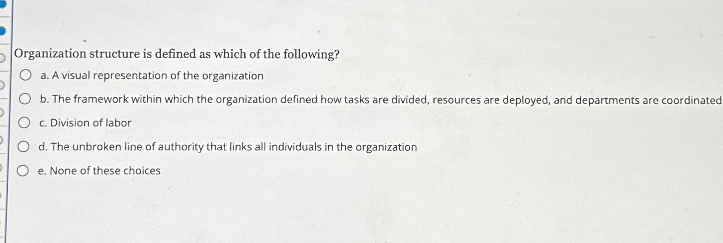 Solved Organization structure is defined as which of the | Chegg.com