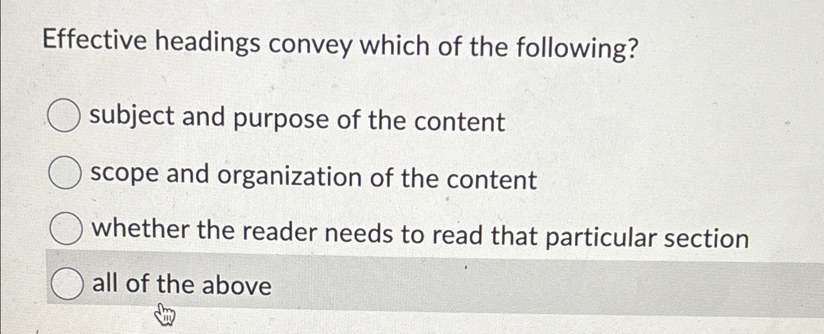 Solved Effective headings convey which of the | Chegg.com
