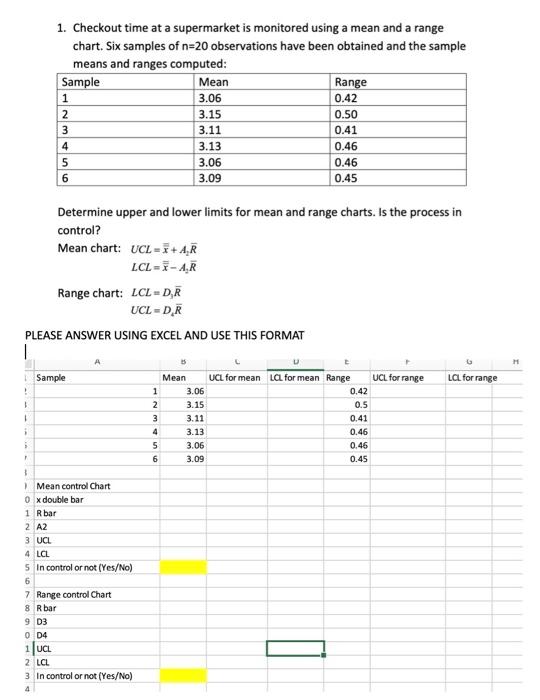 Solved 1. Checkout time at a supermarket is monitored using | Chegg.com