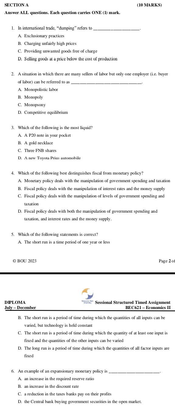 Solved SECTION A (10 MARKS) Answer ALL questions. Each | Chegg.com