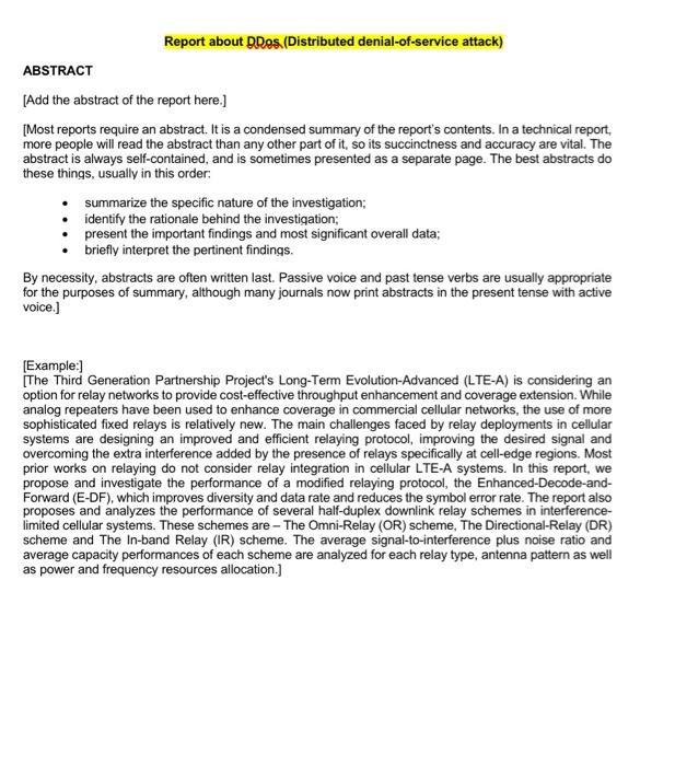 ABSTRACT [Add the abstract of the report here.] [Most | Chegg.com