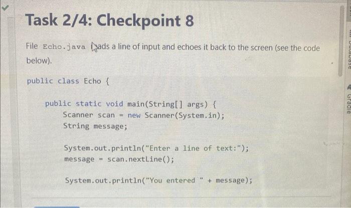 Solved File Echo.java hads a line of input and echoes it | Chegg.com