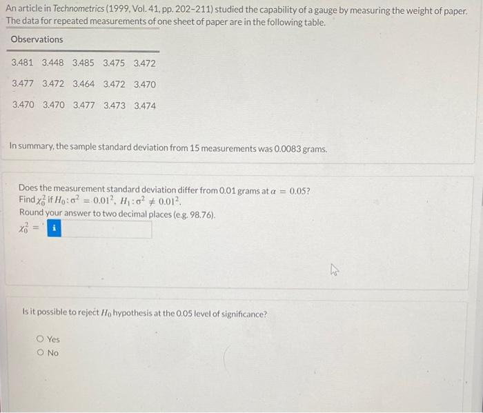 Solved An article in Technometrics (1999, Vol. 41, pp. | Chegg.com