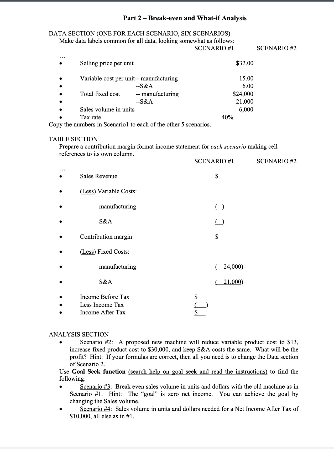 Solved Part 2 - ﻿Break-even and What-if AnalysisDATA SECTION | Chegg.com