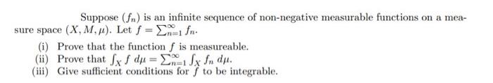 Solved Suppose (fn) is an infinite sequence of non-negative | Chegg.com