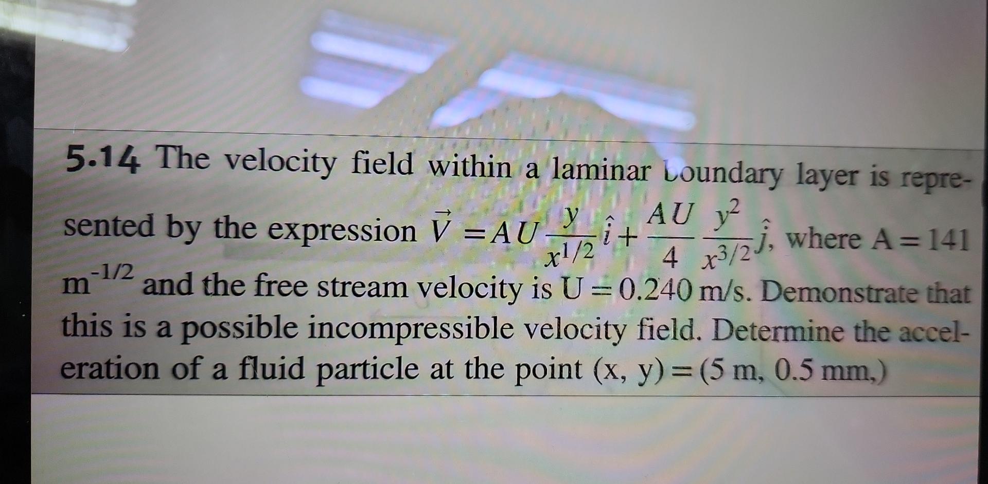 Solved 5.14 The velocity field within a laminar Loundary | Chegg.com