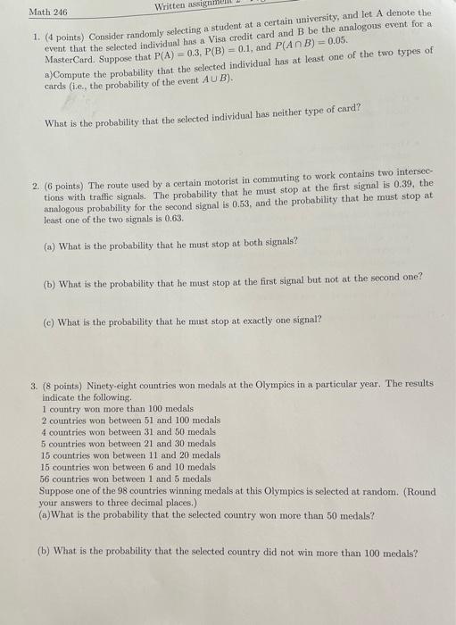 Solved 1. (4 points) Consider randomly selecting a student | Chegg.com