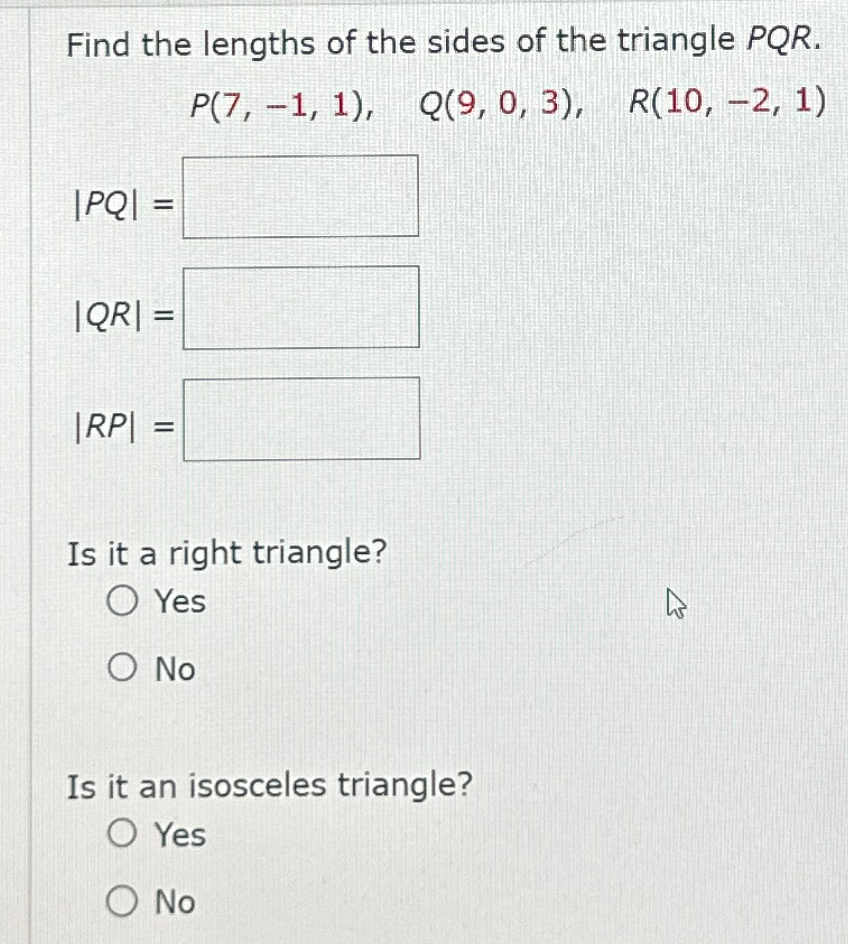 Solved Find the lengths of the sides of the triangle | Chegg.com