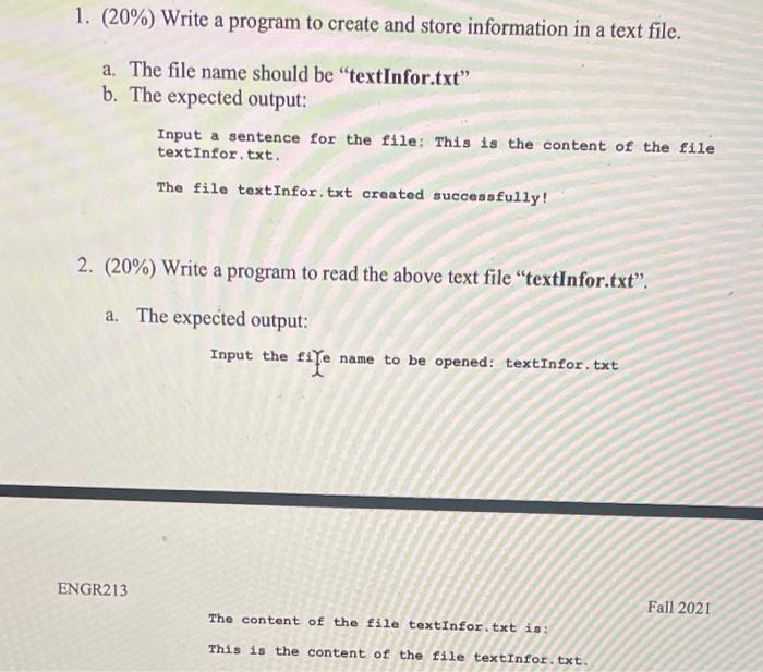 1. (20%) Write a program to create and store | Chegg.com