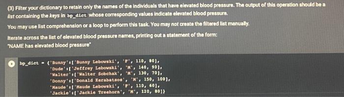 Solved (3) Filter your dictionary to retain only the names | Chegg.com