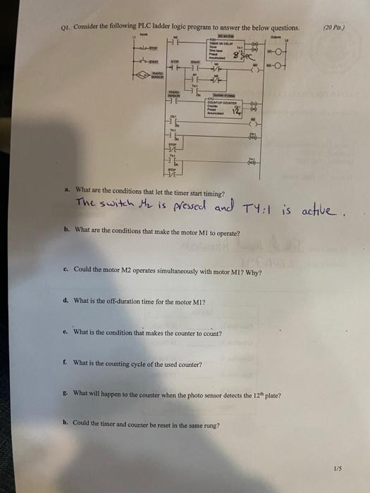 Q1. Consider the following PLC ladder losic prouram | Chegg.com