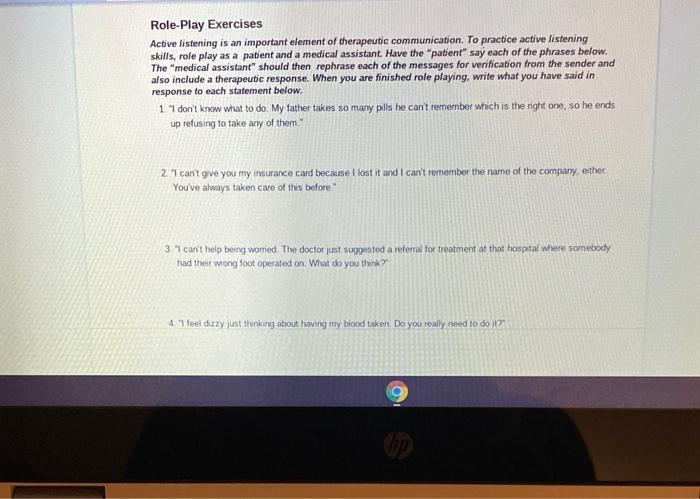 Role-Play Exercises Active listening is an important | Chegg.com