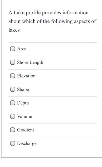 Solved A Lake profile provides information about which of | Chegg.com