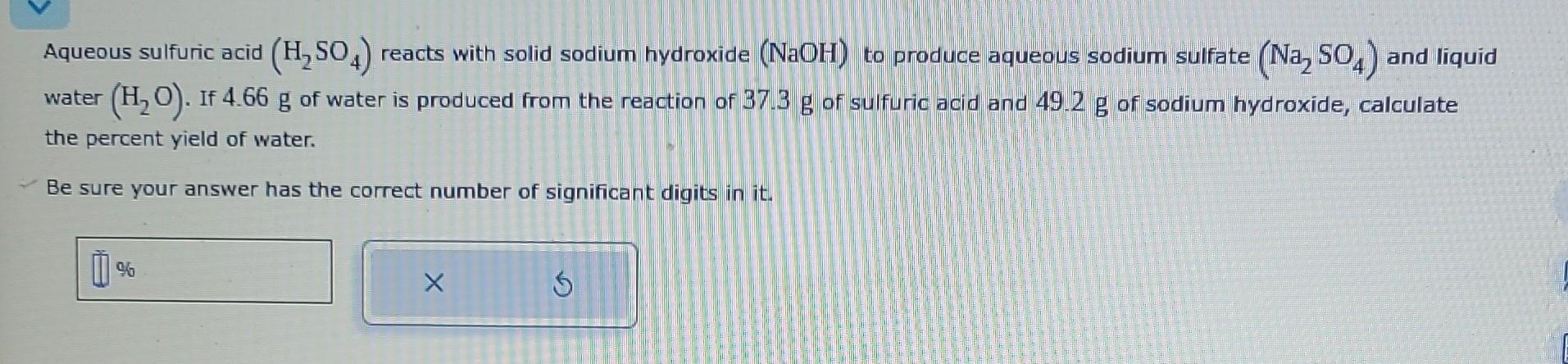 Aqueous sulfuric acid (H2SO4) reacts with solid | Chegg.com