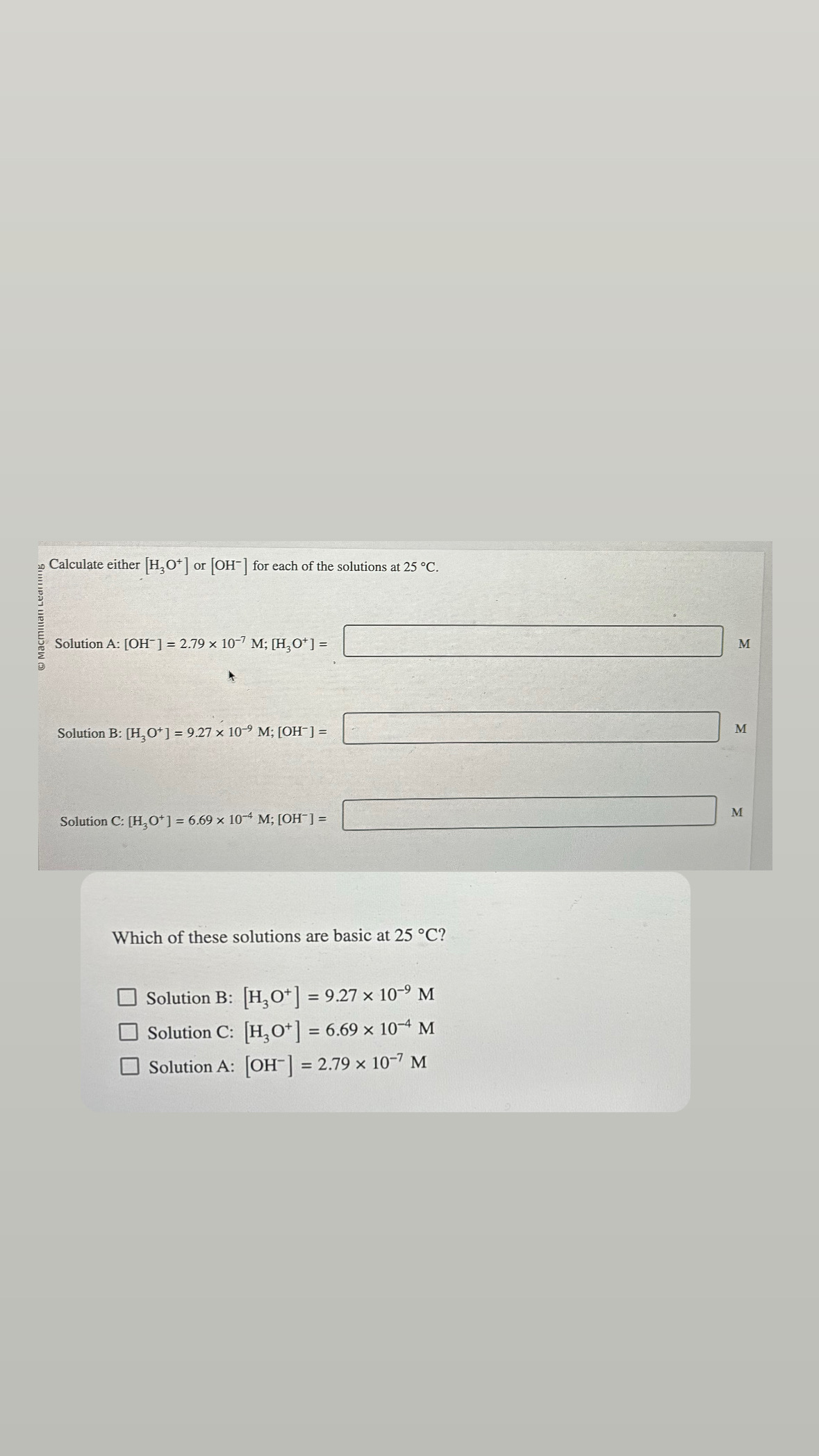 Solved 20 ﻿Calculate either H3O+or OH-for each of the | Chegg.com
