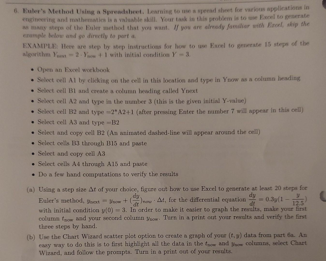 Solved Euler's Method Using a Spreadsheet. Learning to use a | Chegg.com