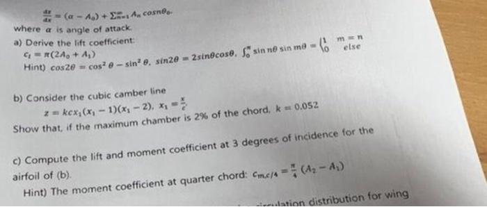 2. (25pts) From thin airfoil theory, the vortex sheet | Chegg.com