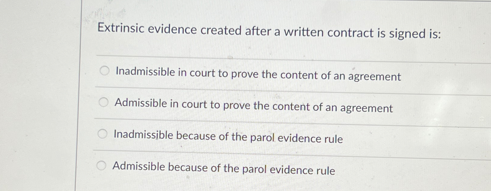 Solved Extrinsic evidence created after a written contract | Chegg.com