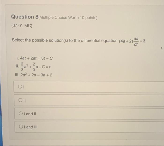 Solved Question 8(Multiple Choice Worth 10 points) (07.01 | Chegg.com