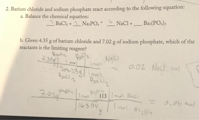Solved 2. Barium chloride and sodium phosphate react | Chegg.com