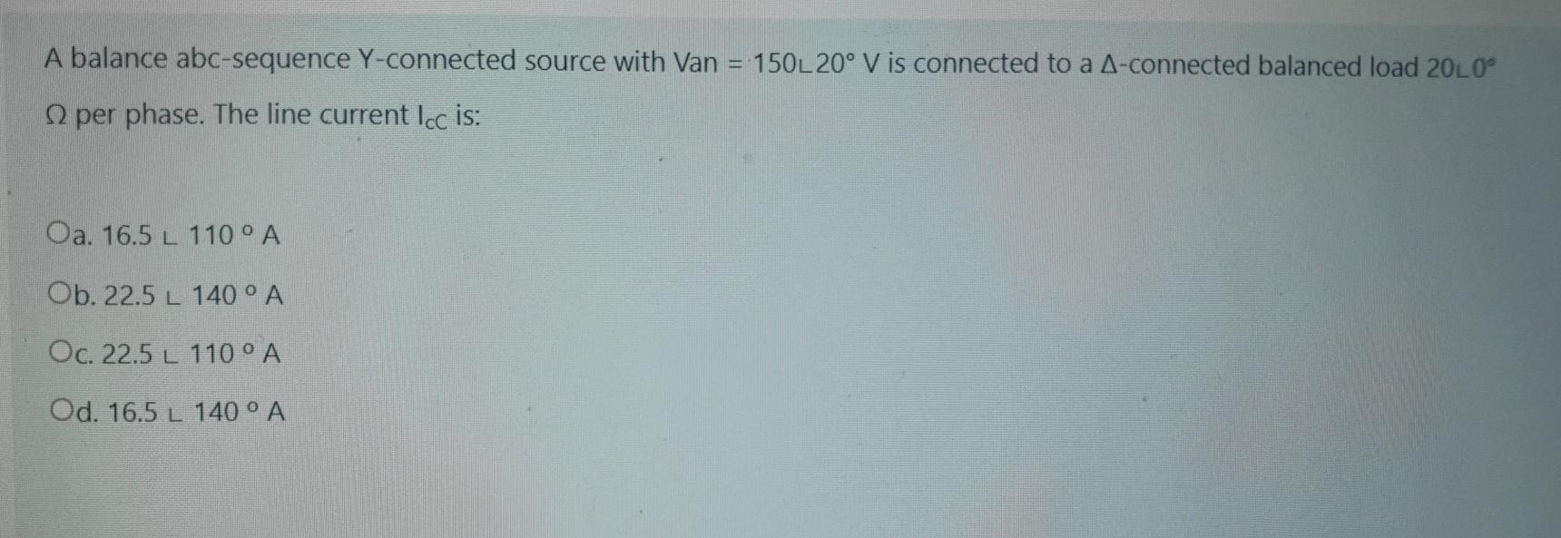 Solved A balance abc-sequence Y-connected source with Van = | Chegg.com