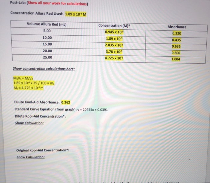 Solved How can i calculate Dilute Kool-Aid concentration and | Chegg.com
