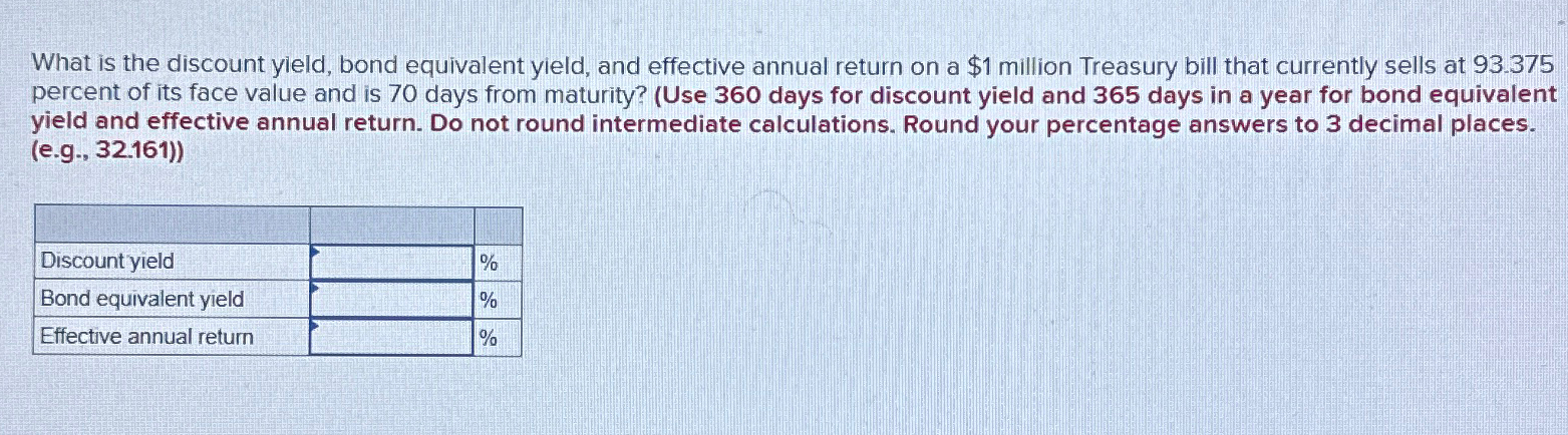 Solved What is the discount yield, bond equivalent yield, | Chegg.com
