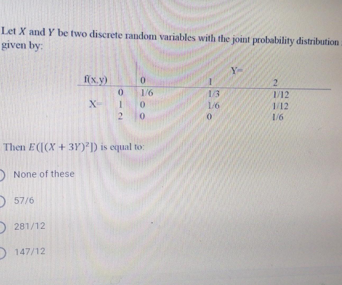 Solved Let X and Y be two discrete random variables with the | Chegg.com