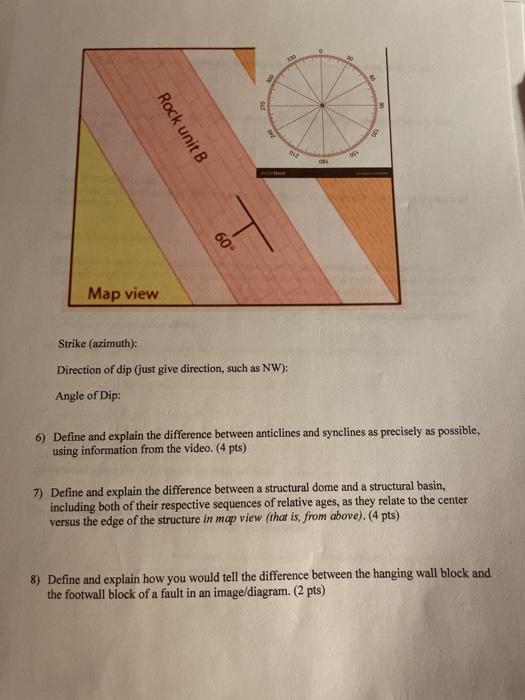 Solved 3 Rock unit B De .09 Map view Strike (azimuth): | Chegg.com