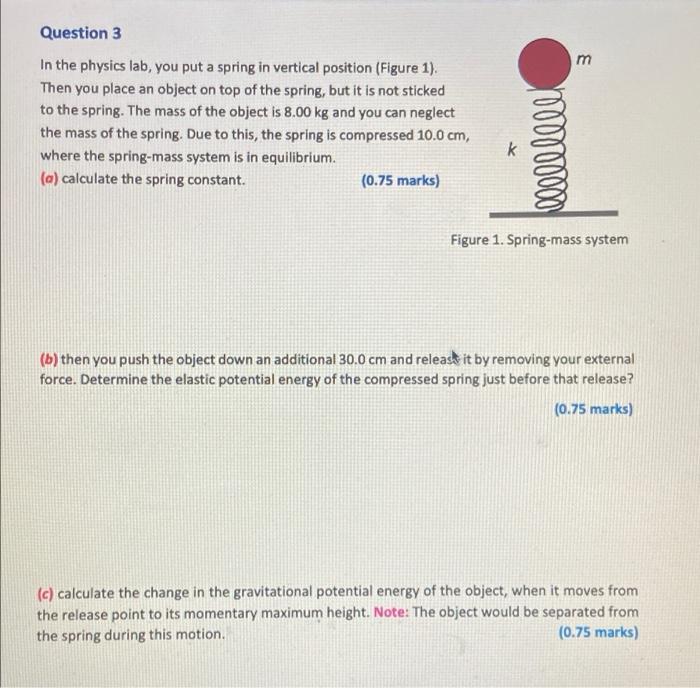 Solved Question 3 m In the physics lab, you put a spring in | Chegg.com